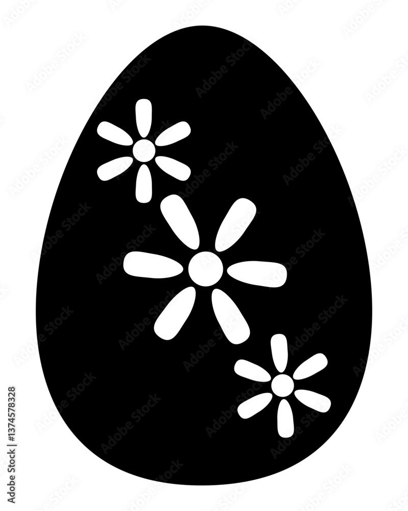 Easter egg with flowers - vector silhouette image for logo, pictogram or stencil. Easter egg ...
