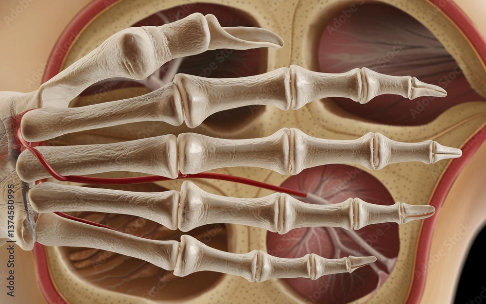 Hand Bone Cross-Section, Hand bones, blood vessels, anatomy Stock Photo ...
