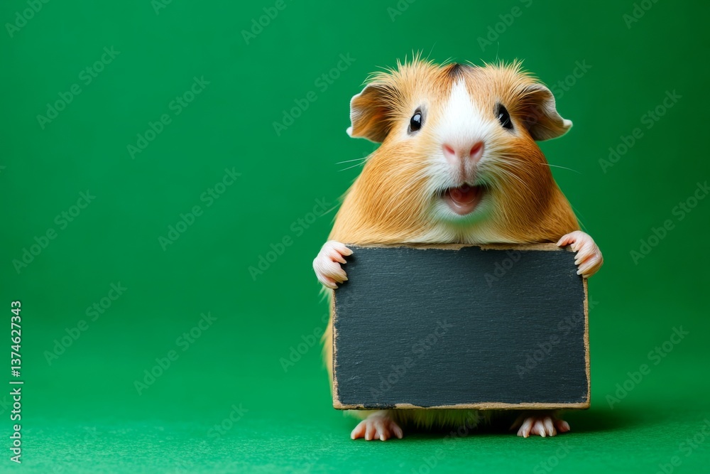 Cute baby animal guinea pig hold in front paws a wireframe - large dark ...