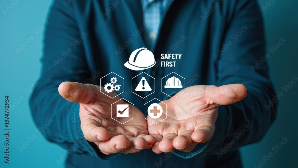 Safety first concept, work safety, caution work hazards, danger ...