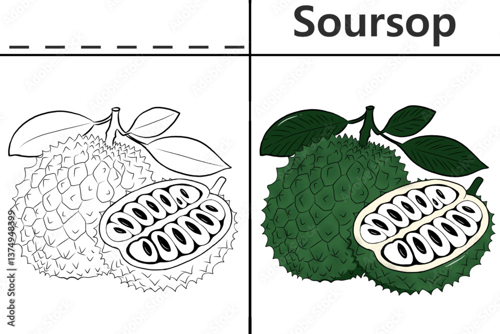 Soursop coloring pages for kids and learning to recognize letters ...