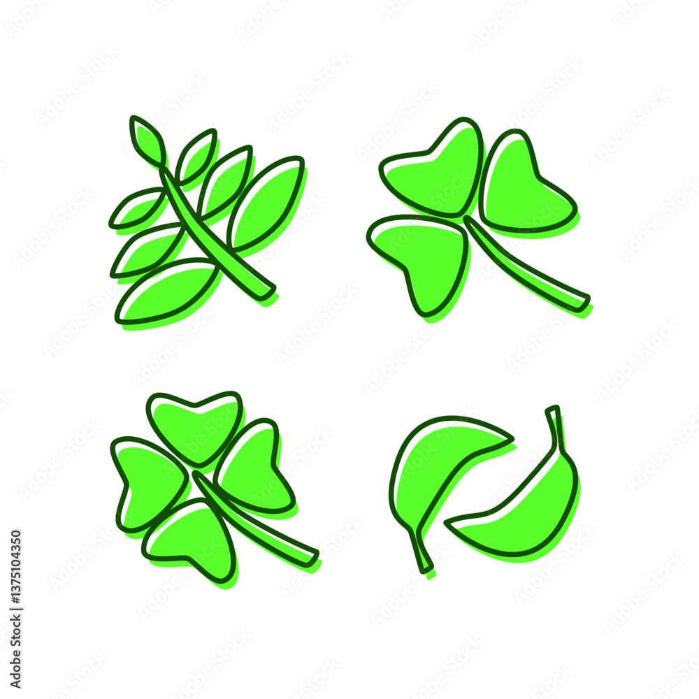 Green leaf icons feature a minimal and modern style, ideal for eco ...
