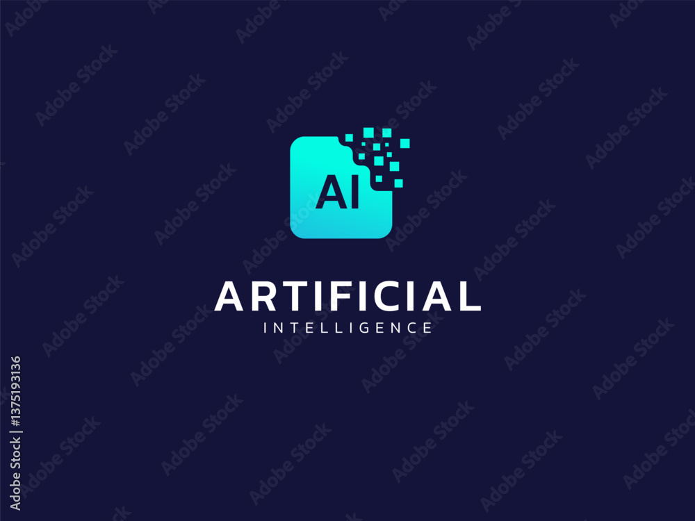 Artificial intelligence with letter AI in round square movement ...
