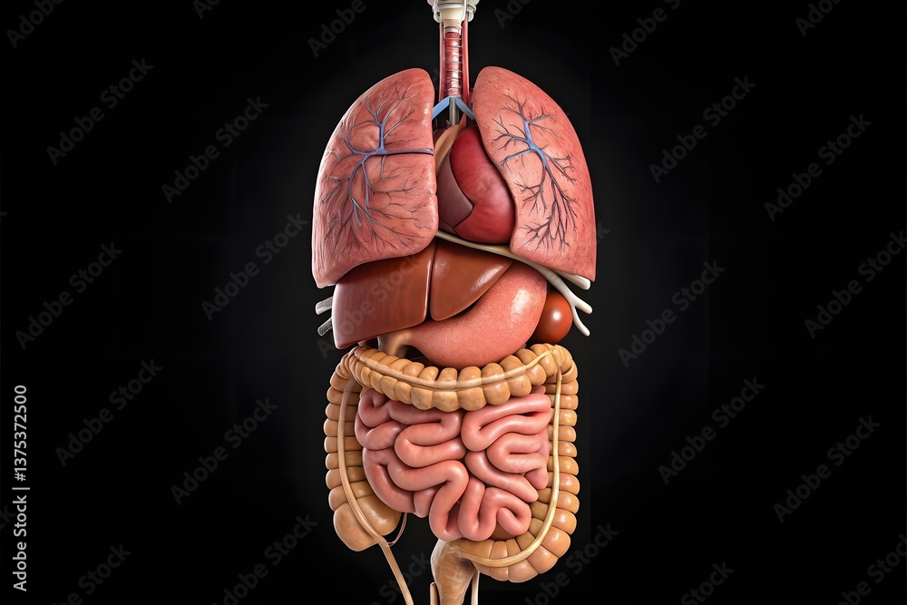 The image showcases the full digestive system, including the stomach ...