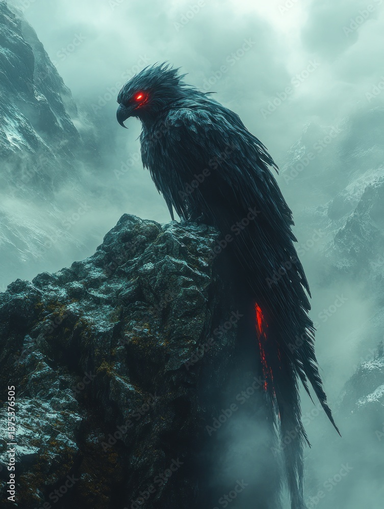 Mothman Winged Creature with Glowing Red Eyes Dark Fantasy Realism ...