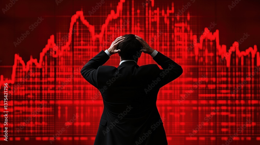 Stock market crash analysis with overwhelmed investor observing sharp ...