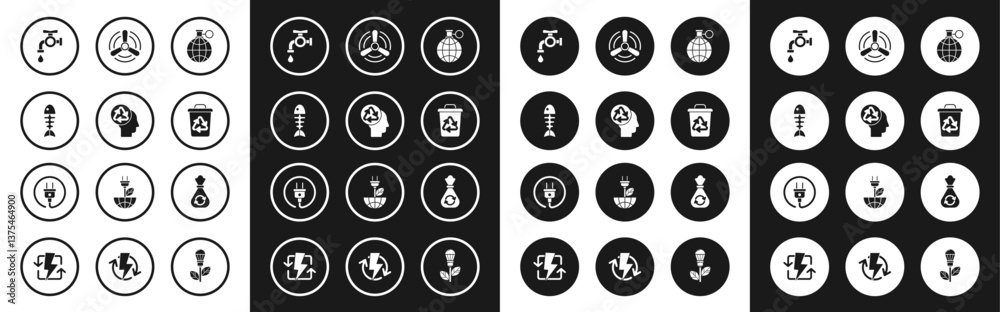 Set Planet earth and a recycling, Human head with recycle, Fish ...