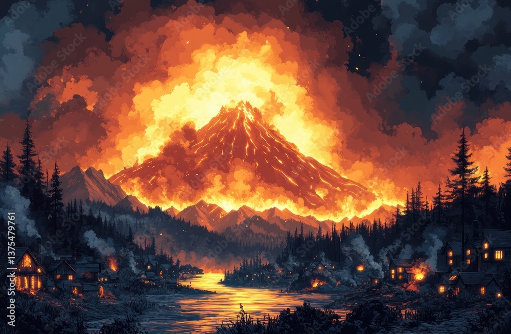 Natural Disasters Illustration Series Catastrophe Fire Flood Earthquake ...