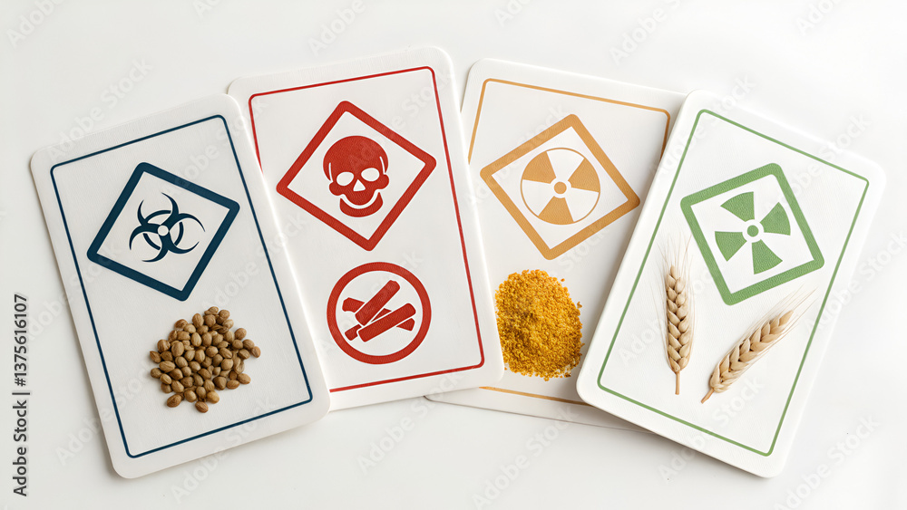 dietary restrictions gluten free Hazard warning cards featuring symbols ...