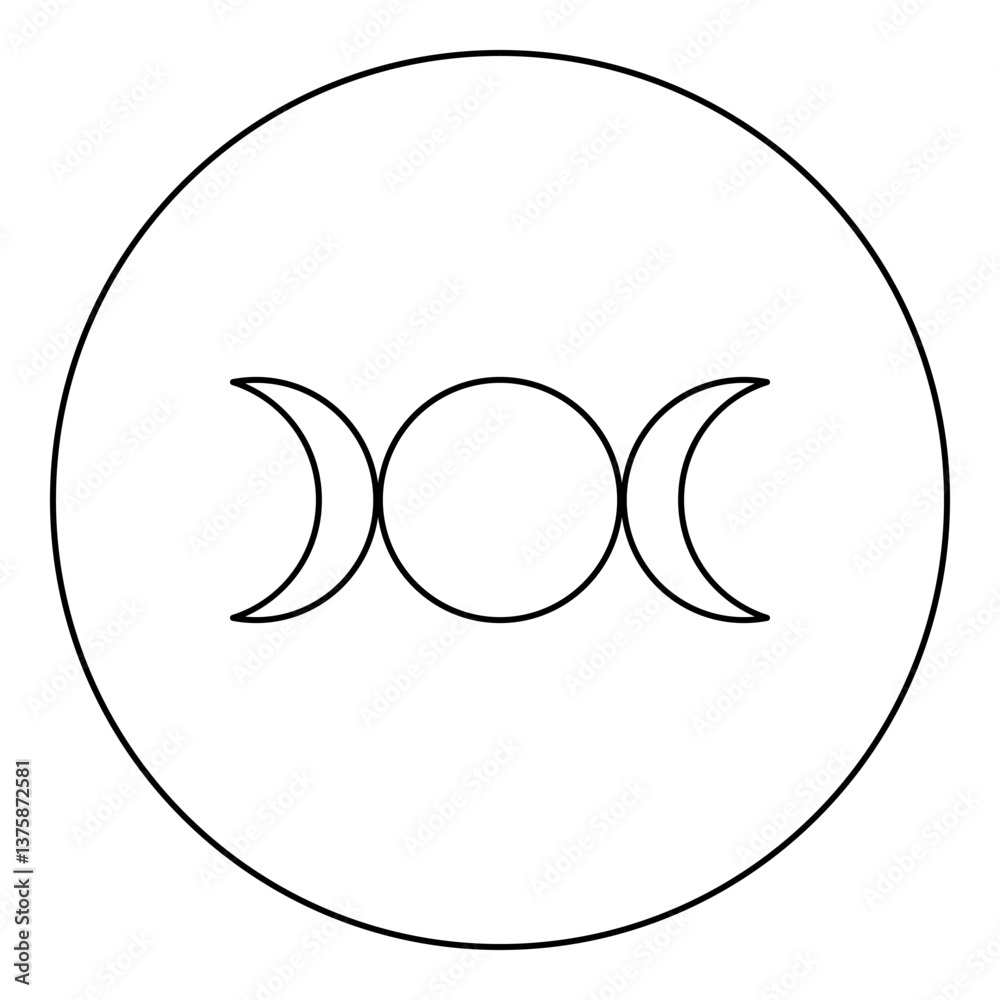 Simbol triple goddess religious sign moon phases wiccan icon in circle round black color vector ...