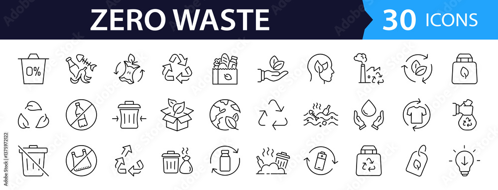Zero Waste set of web icons in line style. A collection of eco linear ...