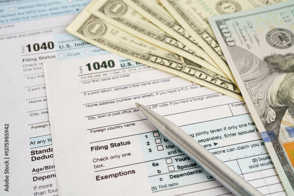 Tax form 1040 U.S. Individual Income Tax Return, business finance ...