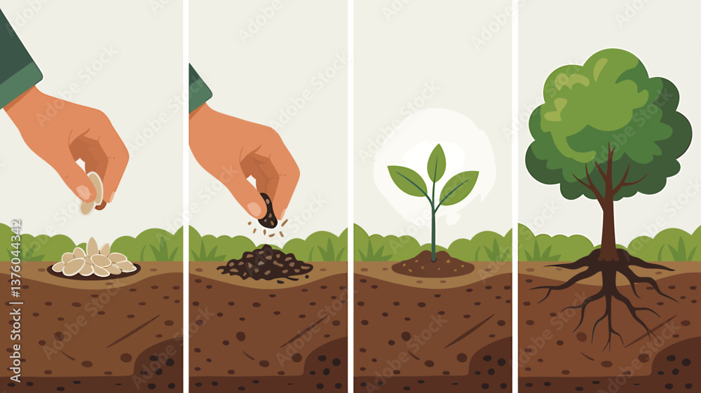 Planting Life Cycle: Stages of Seed Germination and Plant Growth from ...