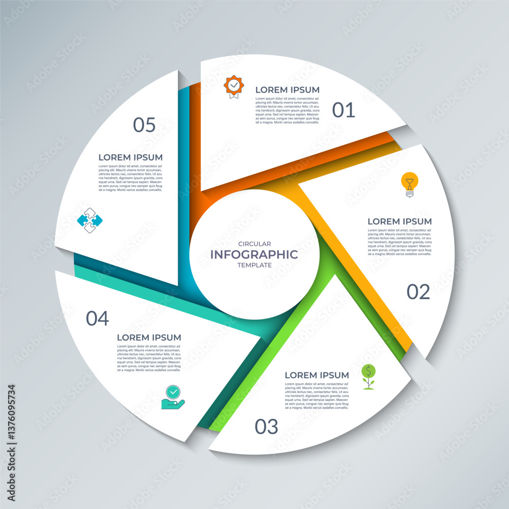 Vector infographic circle. Cycle diagram with 5 steps. Round chart that ...