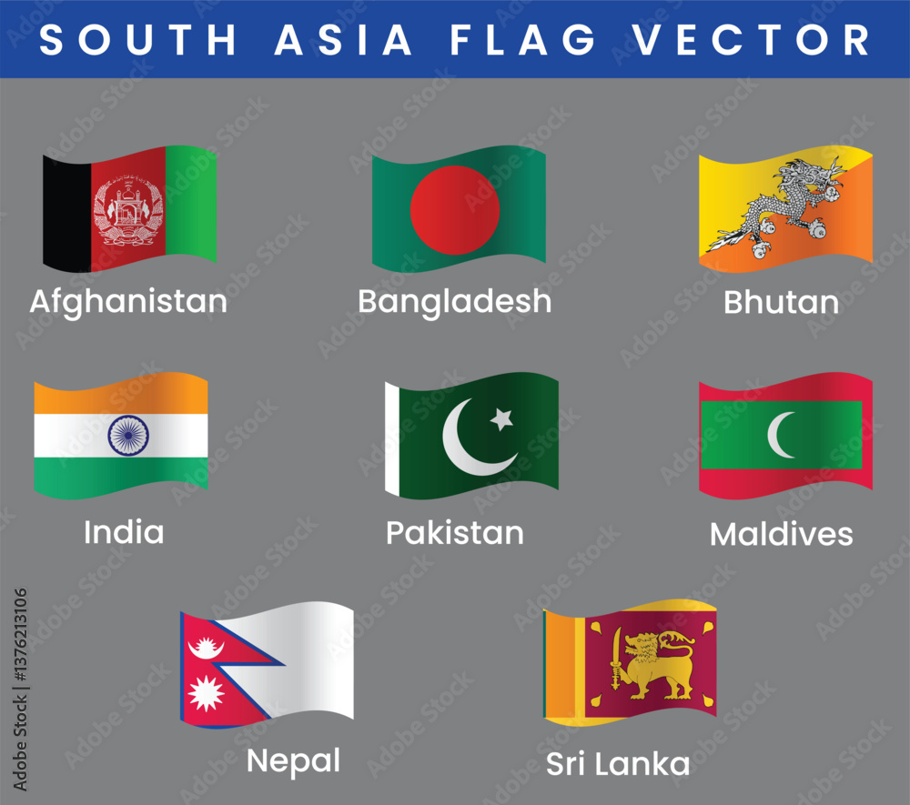 Flags of South Asia, Editable National Flag Set. Stock Vector | Adobe Stock