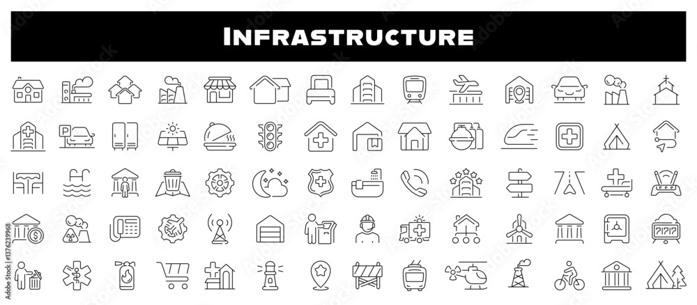 Infrastructure vector icons. Infrastructure line icons collection ...