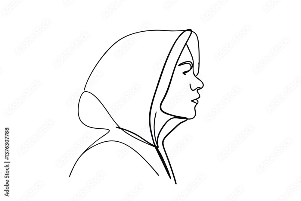 SingleLine Drawing Hooded Figure, Minimalist Portrait, Side Profile ...