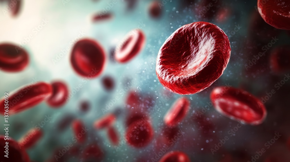 3D red blood cells in bloodstream with floating effect for health and ...