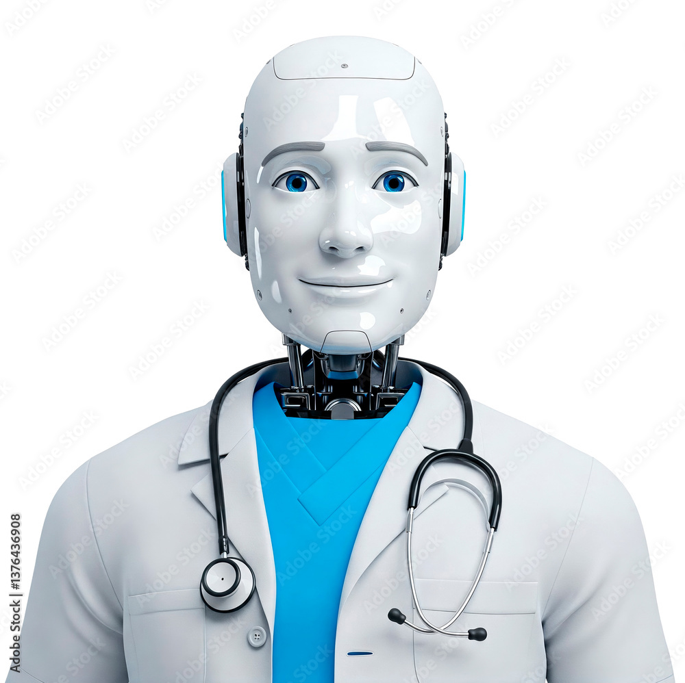 Android Medical Robot Doctor Wearing White Coat and Stethoscope cut out ...