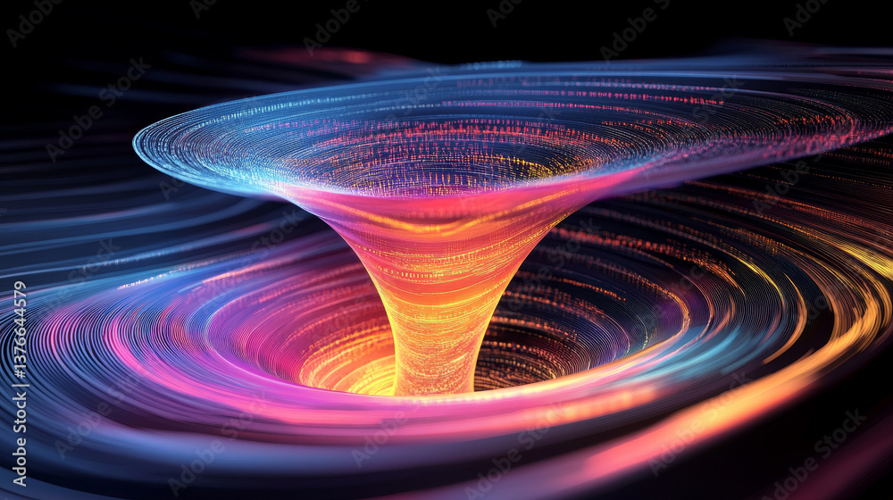 Digital field and dot structure 3D illustration. Coded funnel of ...