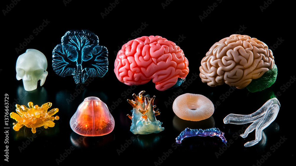 Parts of the brain. Color raster illustration Stock Illustration ...