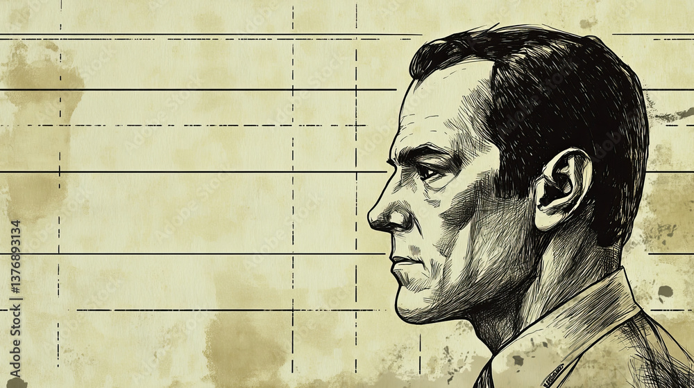 Criminal mugshot in police or prison. Photo of arrested man on scale of ...