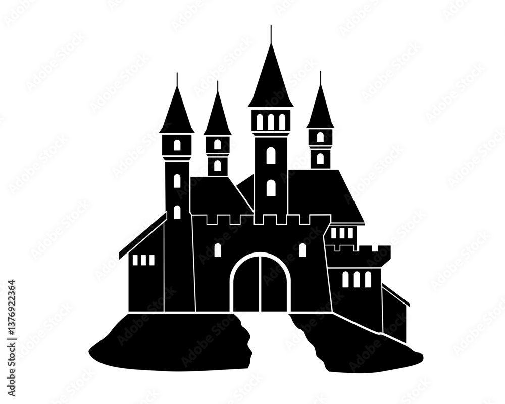Medieval castle, fortress on a hill - vector silhouette picture for ...