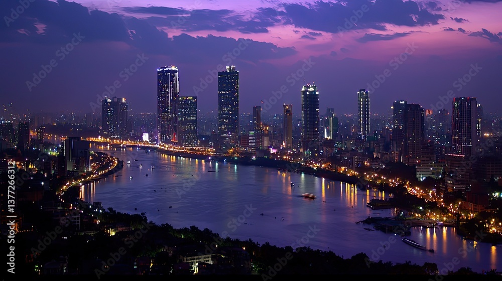 A Breathtaking Panoramic Night View Of Hyderabad Showcasing Its Modern