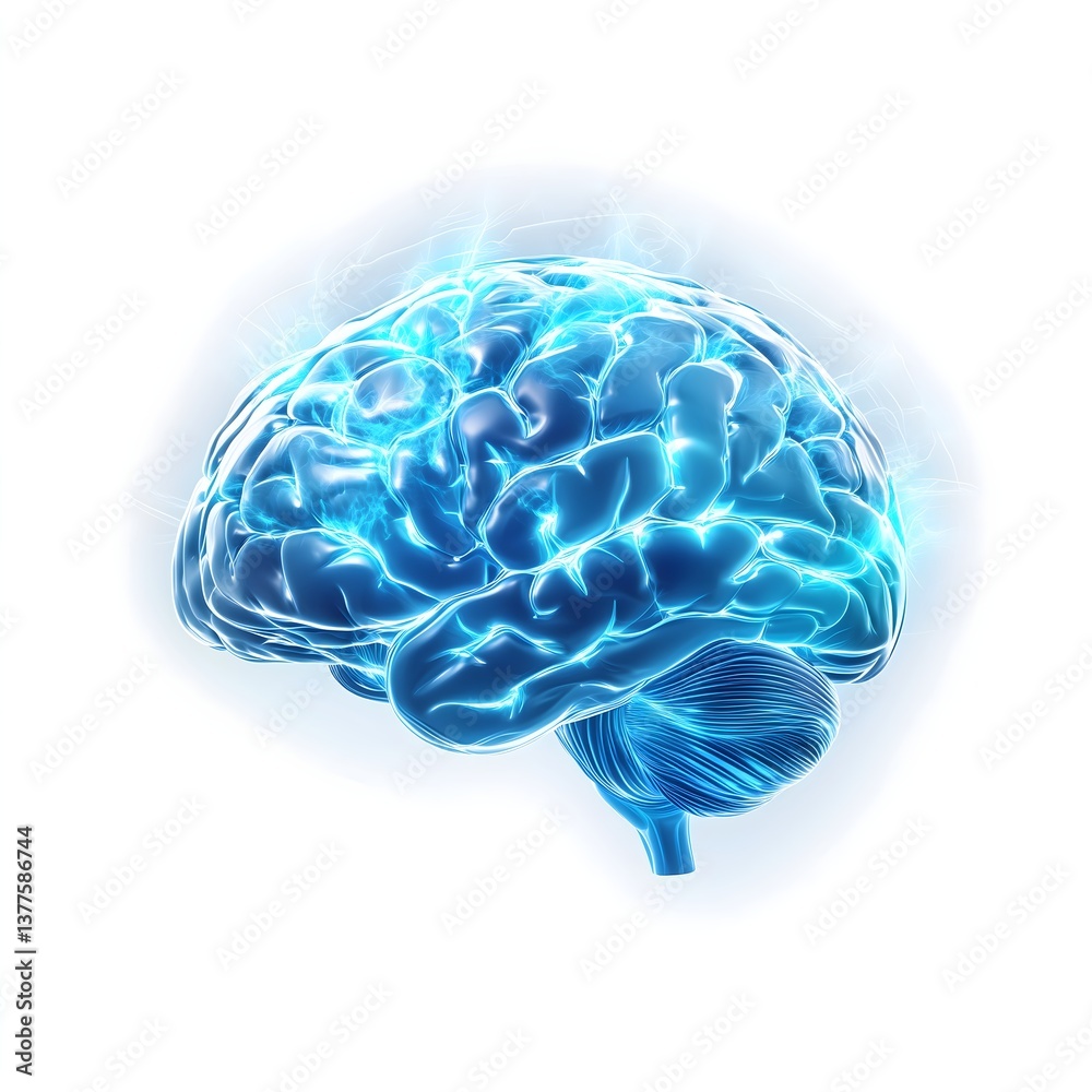 Human Brain Anatomy 3D Model of the Glowing Blue Brain, Neurological ...