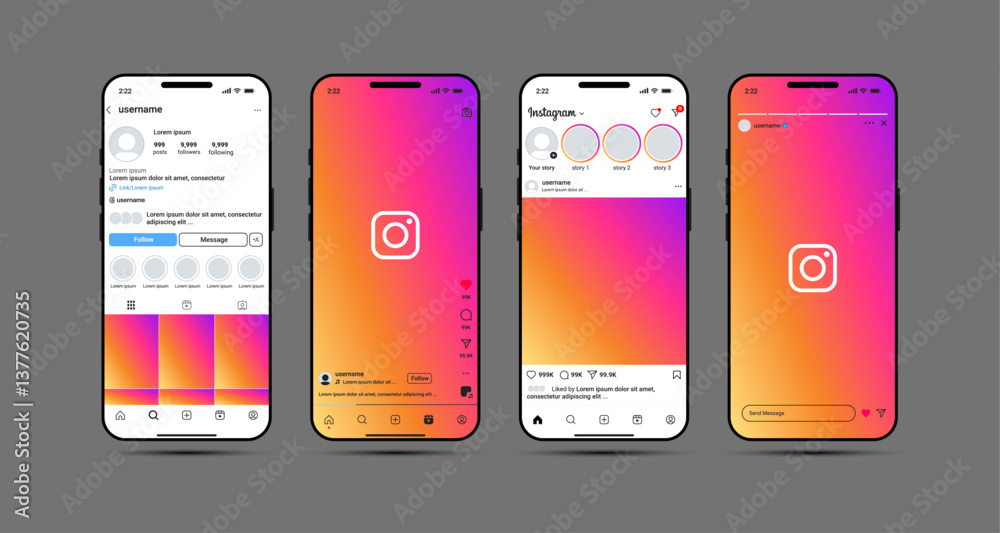 Vector de Stock Instagram Post Reels Story mockup template frame with ...