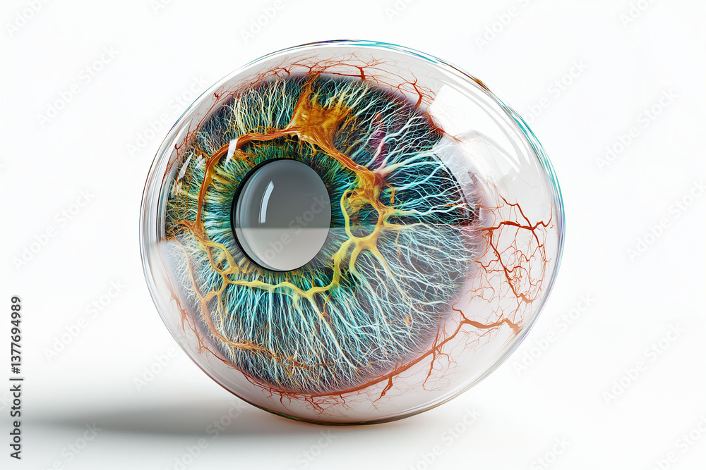 Cataract eye removal age risk lens symptom. Detailed 3D model of the ...