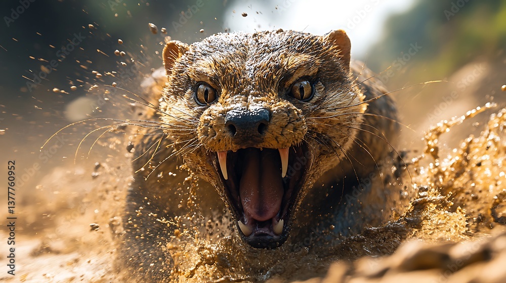 Fearless Mongoose Engaged Full Speed Attack Revealing Teeth ...