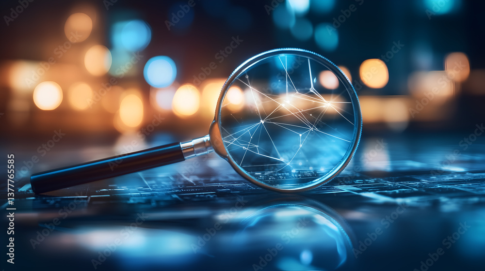 a magnifying glass revealing a network Stock Photo | Adobe Stock