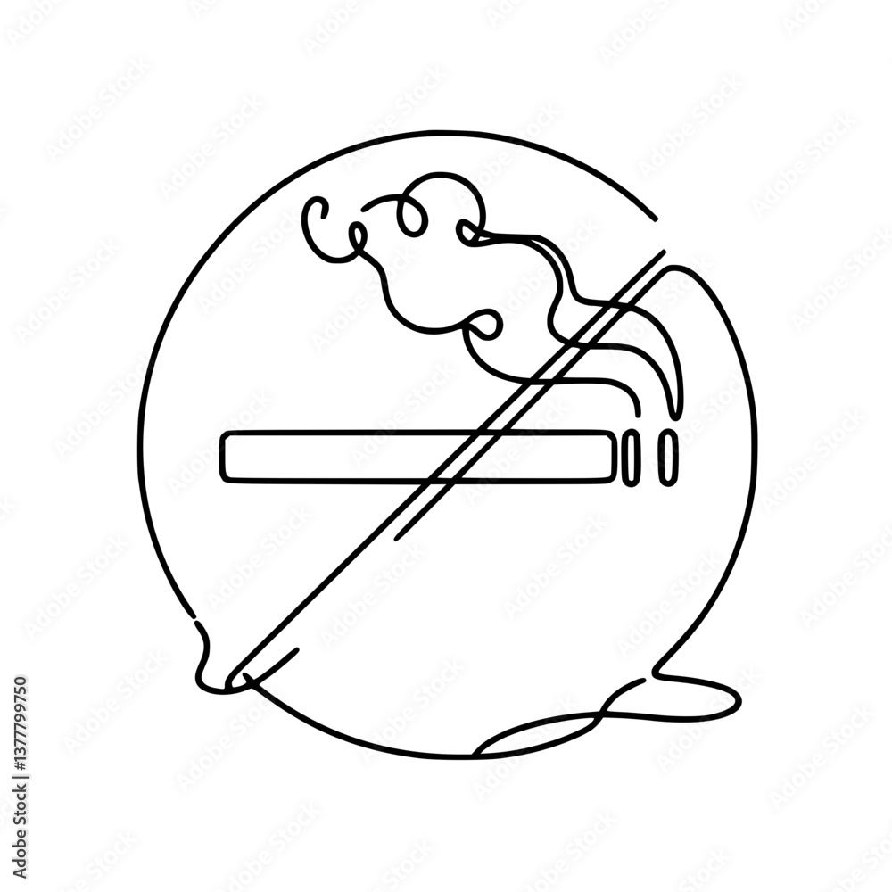 Minimalist line drawing of a crossed out cigarette with smoke on a ...