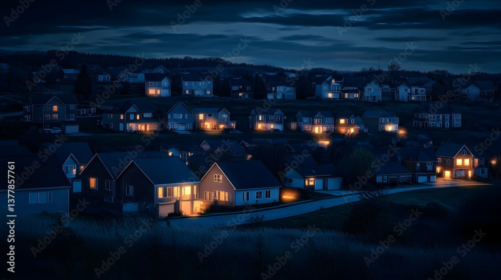 A dramatic nighttime scene of a power outage, where a single home ...