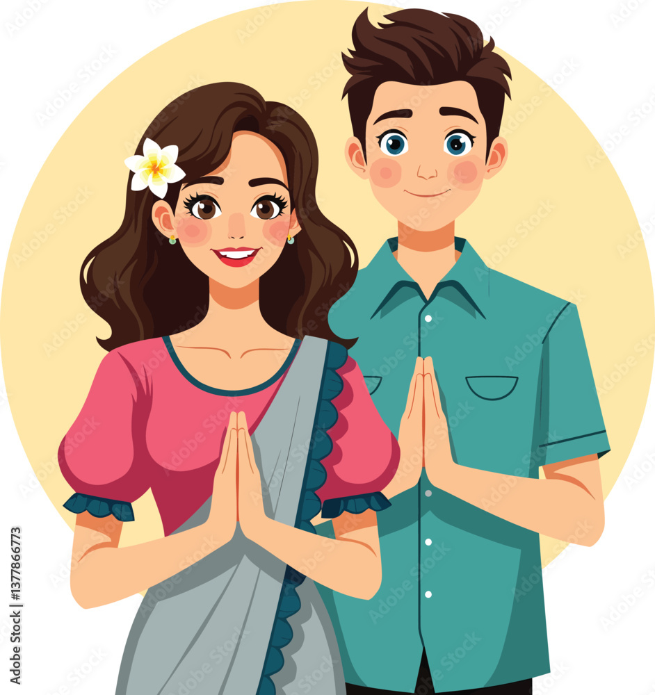 Vector de Stock Traditional Sri Lankan Couple with heart, Ayubowan, Svagata he,welcome,namasthe ...