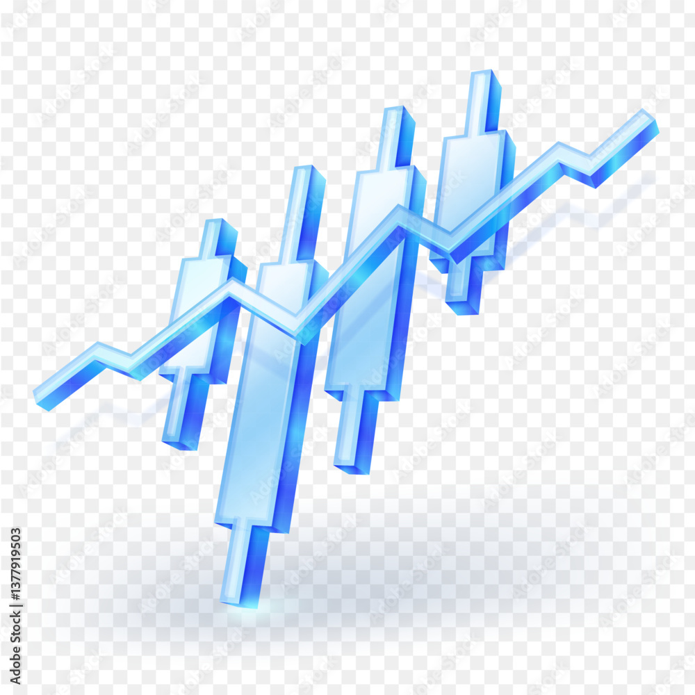3D candlestick chart stock market isolated on transparent background ...