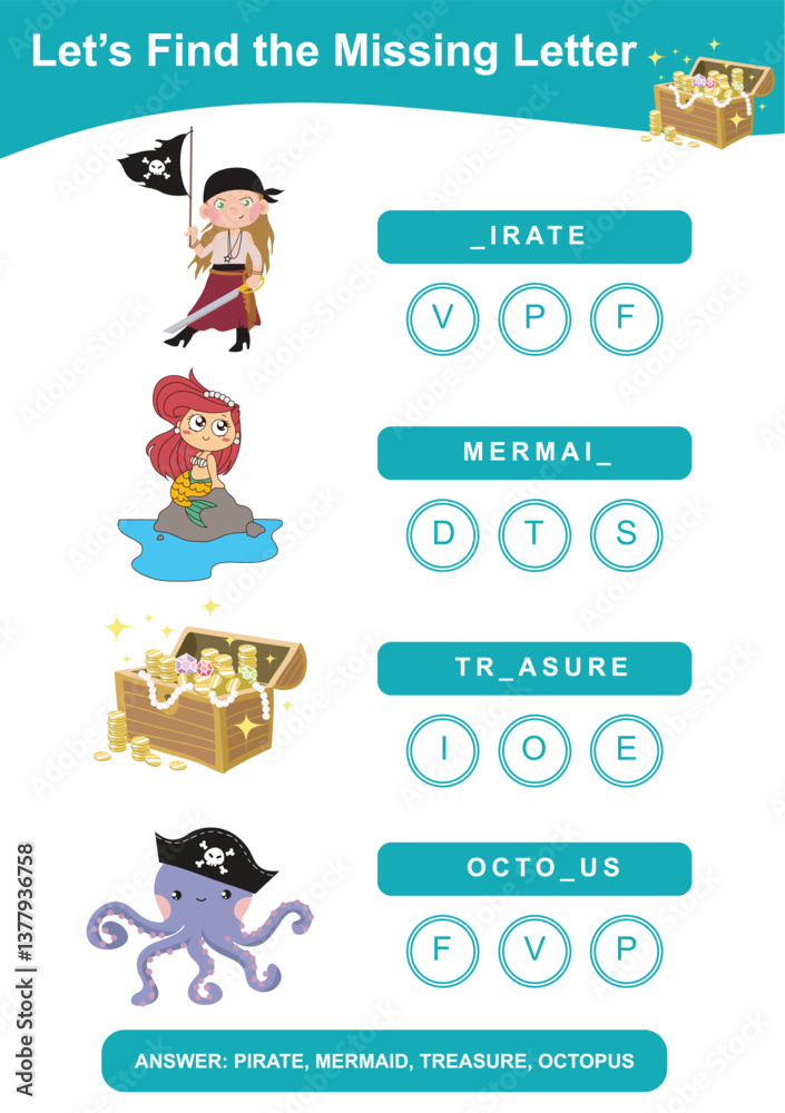 Vector de Stock What letters are missing? Complete the words. Let’s ...