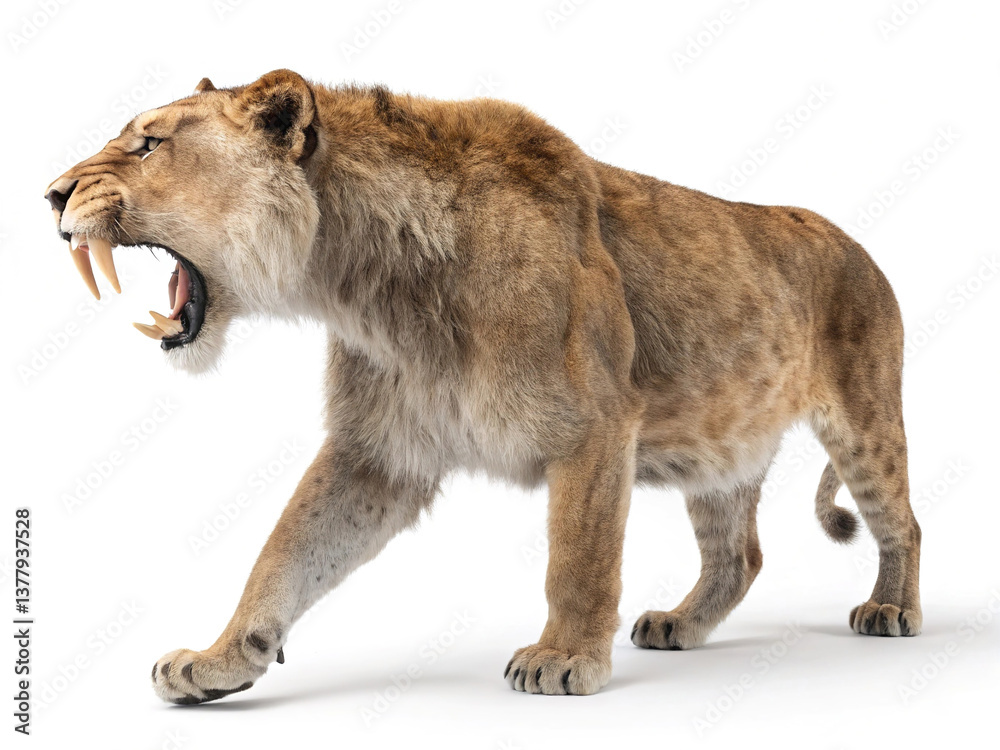 Saber-toothed lion isolated on white background Stock Photo | Adobe Stock