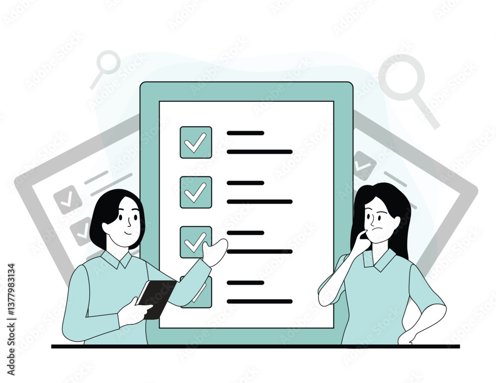 a female coworker explaining a task that her colleague does not ...