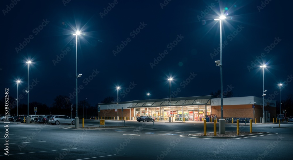 Nighttime Retail Parking Lot Illumination - Well-lit retail store ...