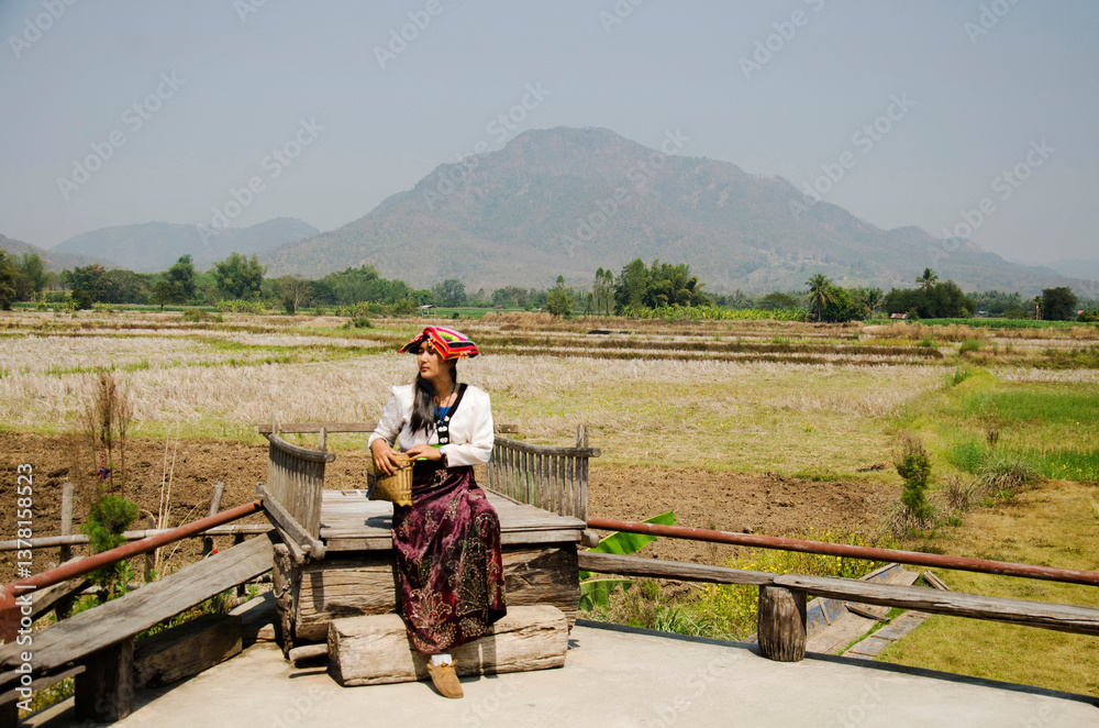 Travelers thai woman wearing costume traditional of Tai Dam ethnic for ...