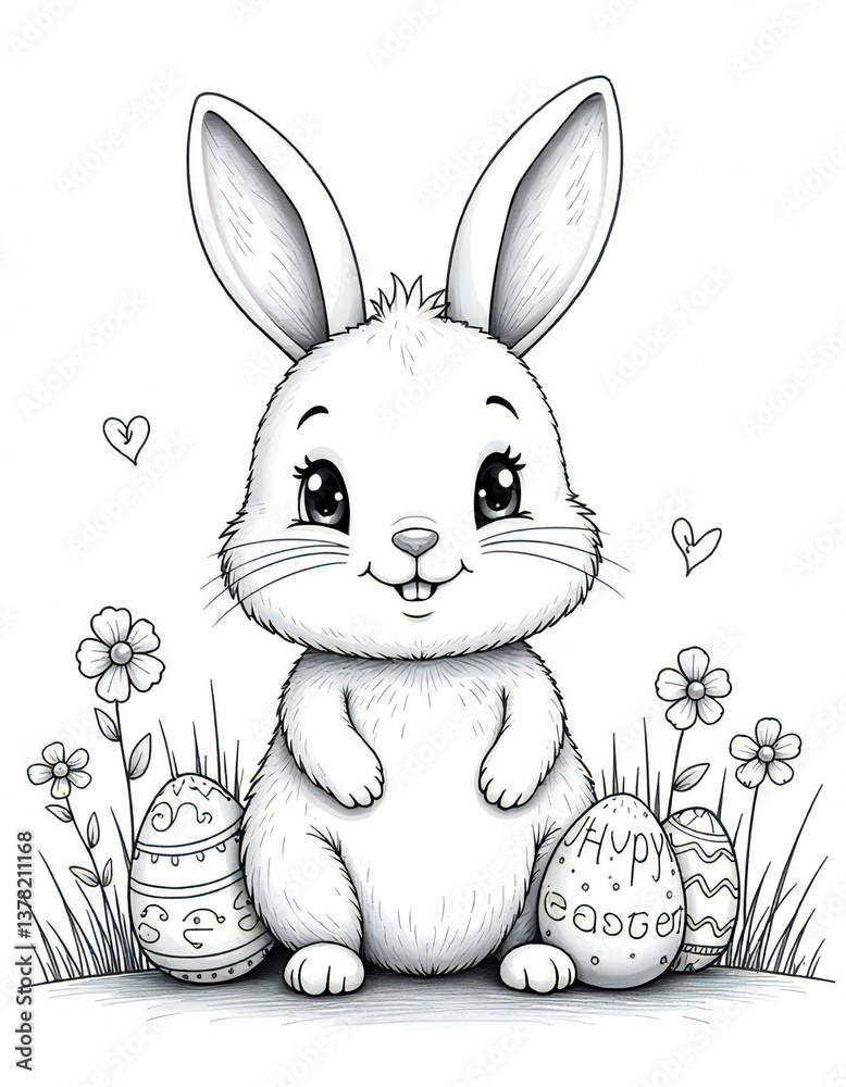 Printable Easter bunny and eggs coloring pages for kids Stock ...