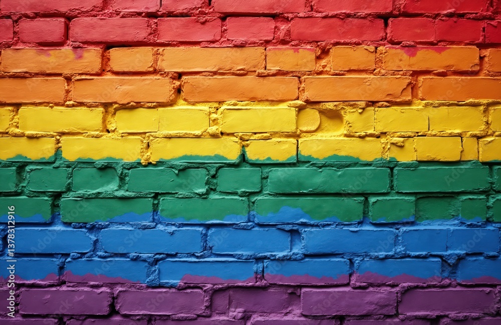 Rustic brick wall painted in vibrant rainbow colors LGBTQ pride unity ...