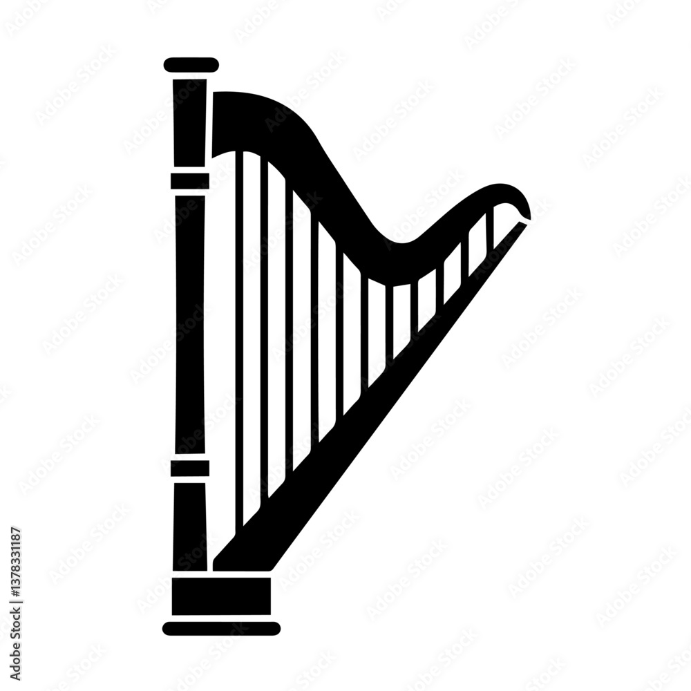 Greek Harp with Curved Form and Vertical Strings, Ancient Music and ...