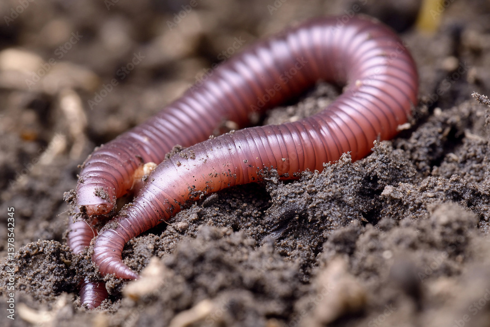 Macro close-up of an earthworm moving through soil Generative AI Stock ...