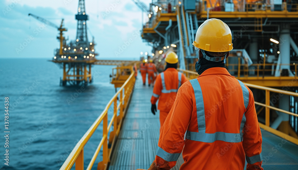 Offshore Oil Rig Workers Walking Platform Dusk Stock Photo | Adobe Stock