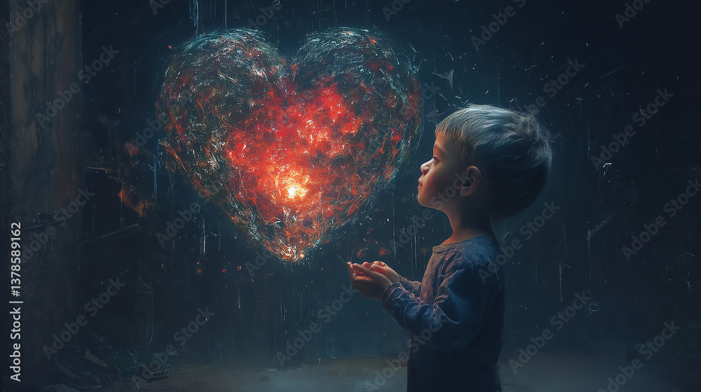 AI generator images of child holding a heart, concept of pure love ...