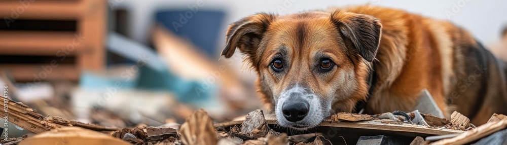 Guide the AI to craft a heartfelt scene of a rescue dog exploring ...