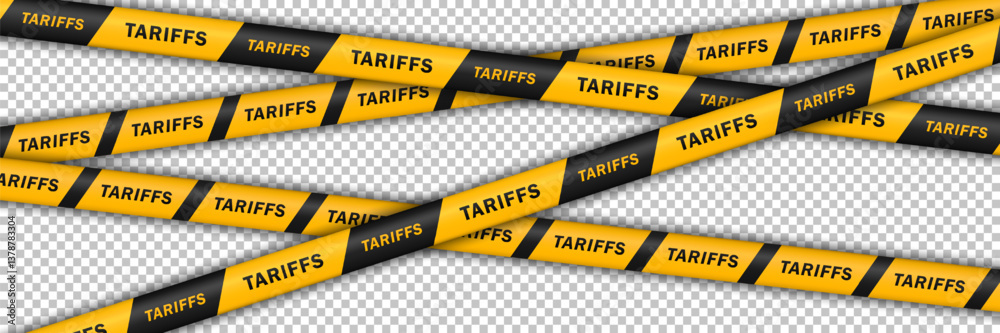 3d yellow barricade tapes with black stripes and text TARIFFS on ...
